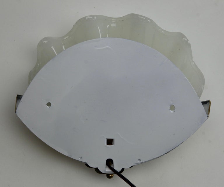 Opaque Art Deco Clamshell Wall Lamp with Brass Fittings at 1stDibs