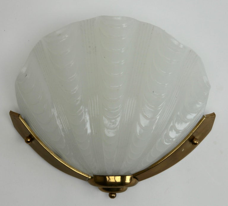 Opaque Art Deco Clamshell Wall Lamp with Brass Fittings at 1stDibs