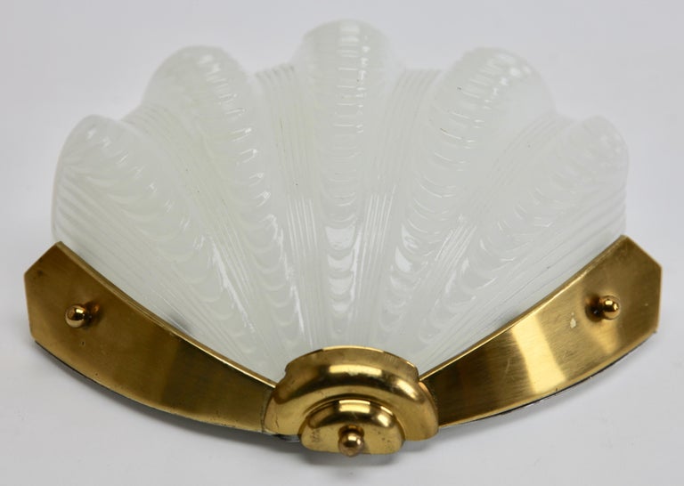 Opaque Art Deco Clamshell Wall Lamp with Brass Fittings at 1stDibs