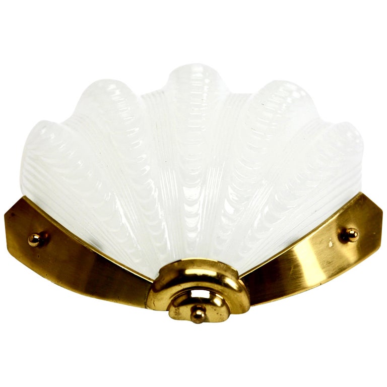 Opaque Art Deco Clamshell Wall Lamp with Brass Fittings at 1stDibs
