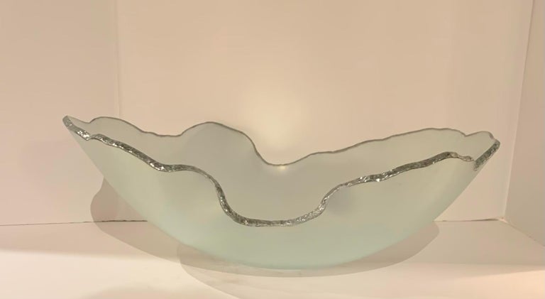 Opaque with Silver Edges Free Form Glass Bowl, Brazil, Contemporary For ...