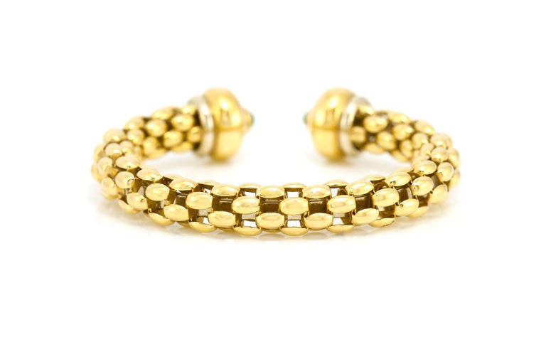 Open Bangle Bracelet with Two Cabochon Emerald For Sale at 1stDibs