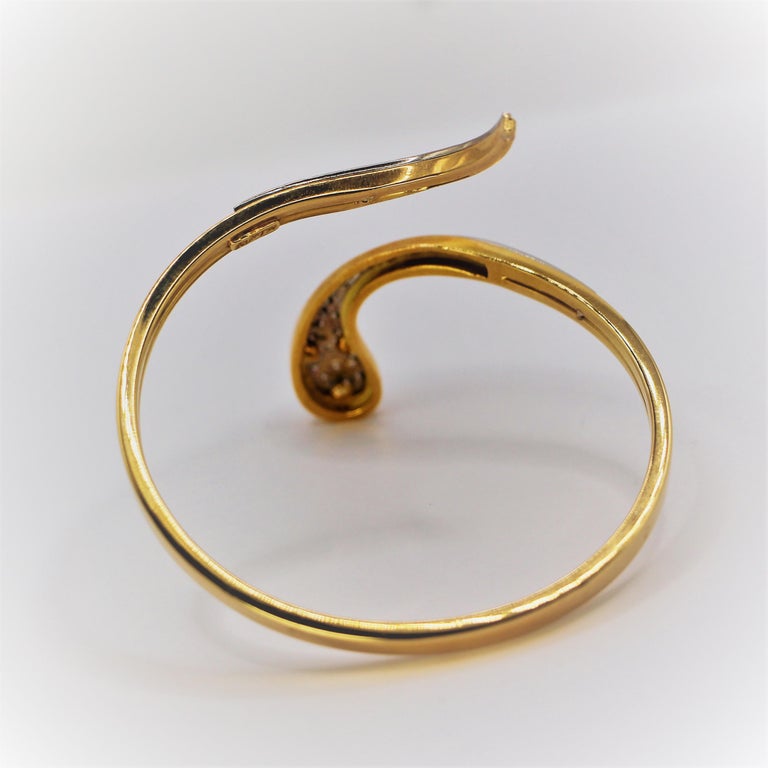 Open Bangle Snake Bracelet in 18Kt Yellow and White Gold Diamonds Pave ...