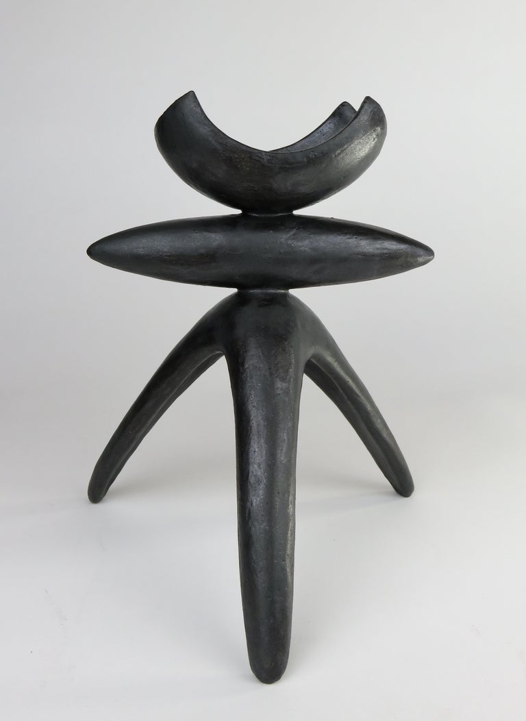 Open Curved-Top Black Ceramic TOTEM, Elliptical Center, Tripod Legs ...