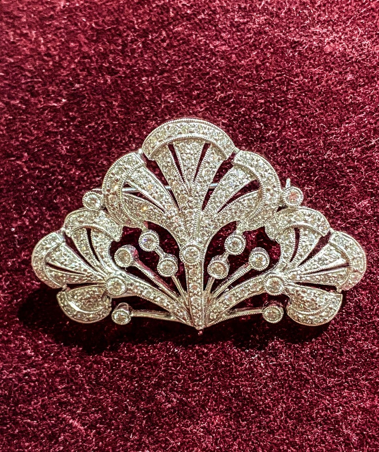 1930's Open Filigree Diamond White Gold Brooch. For Sale at 1stDibs