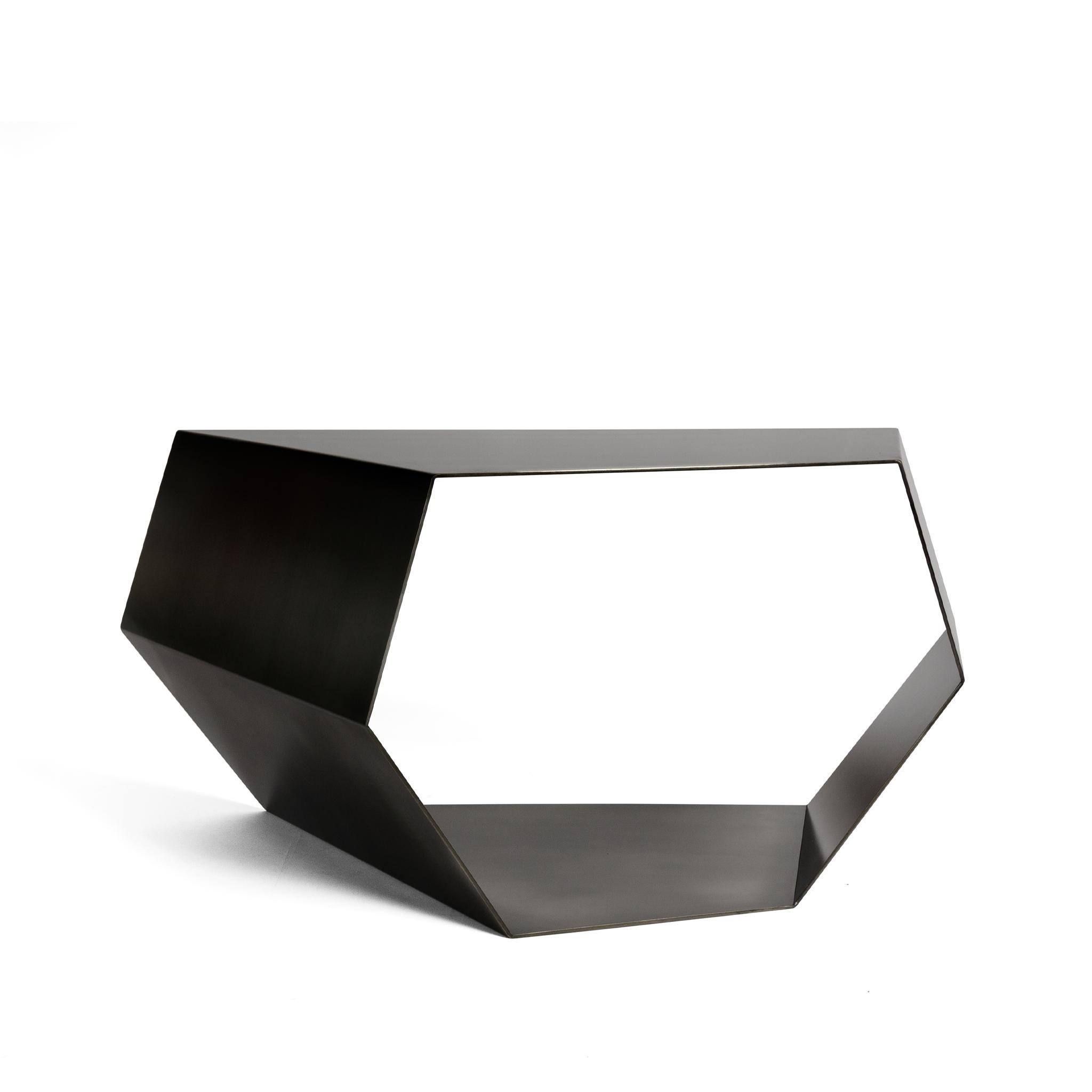 Open Geometric One Piece Steel Center Table with Contemporary Blackened ...