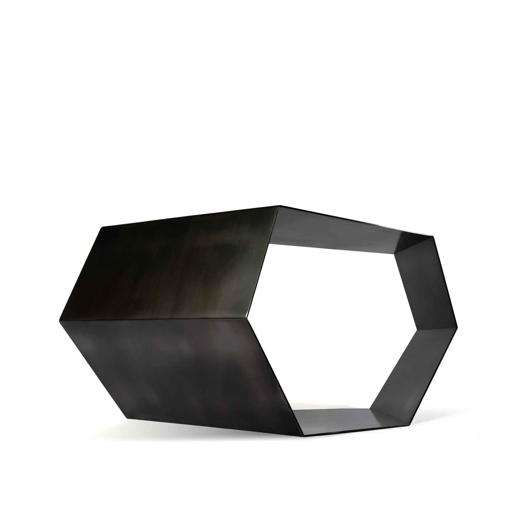 Open Geometric One Piece Steel Center Table with Contemporary Blackened ...