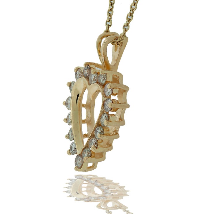 Open Heart Prong Set Diamond Heart Pendant Yellow Gold .69 Carat For ...