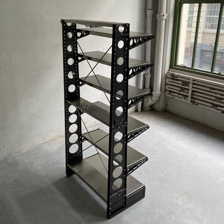 Open Industrial Steel Shelving Unit with Task Lamp For Sale at 1stDibs