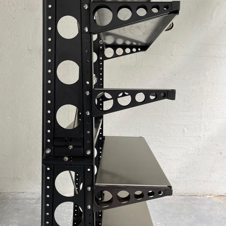 Open Industrial Steel Shelving Unit with Task Lamp For Sale at 1stDibs