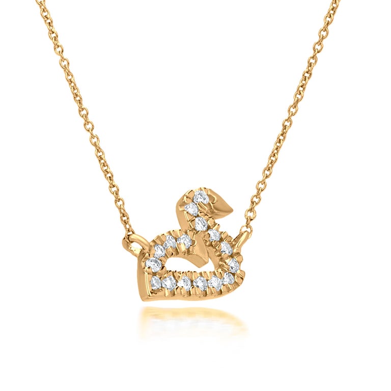 Luxle Open Space Swan Diamond Pendant Necklace in 18k Yellow Gold For ...