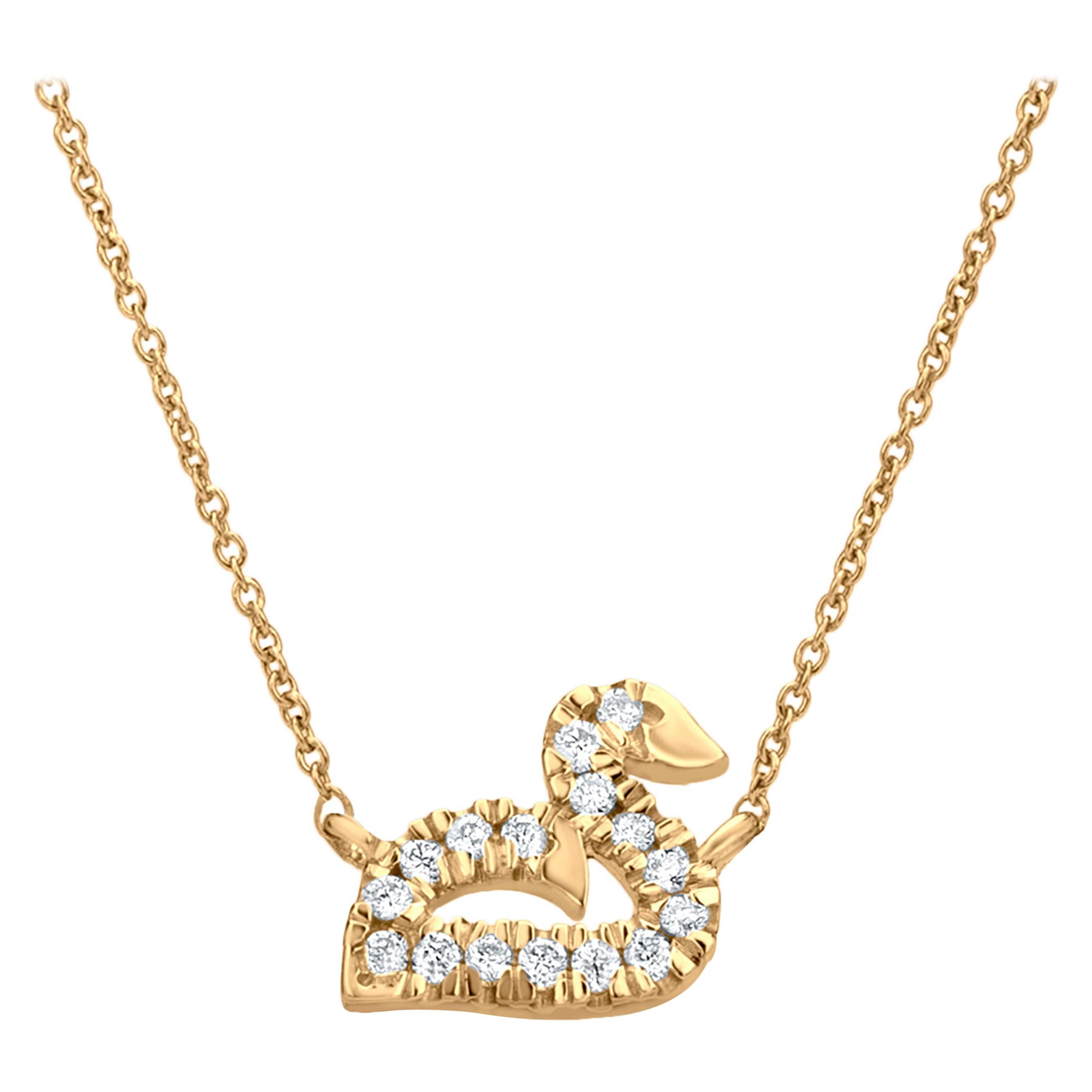 Luxle Swan Diamond Pendant Necklace in 18k Yellow Gold For Sale at 1stDibs