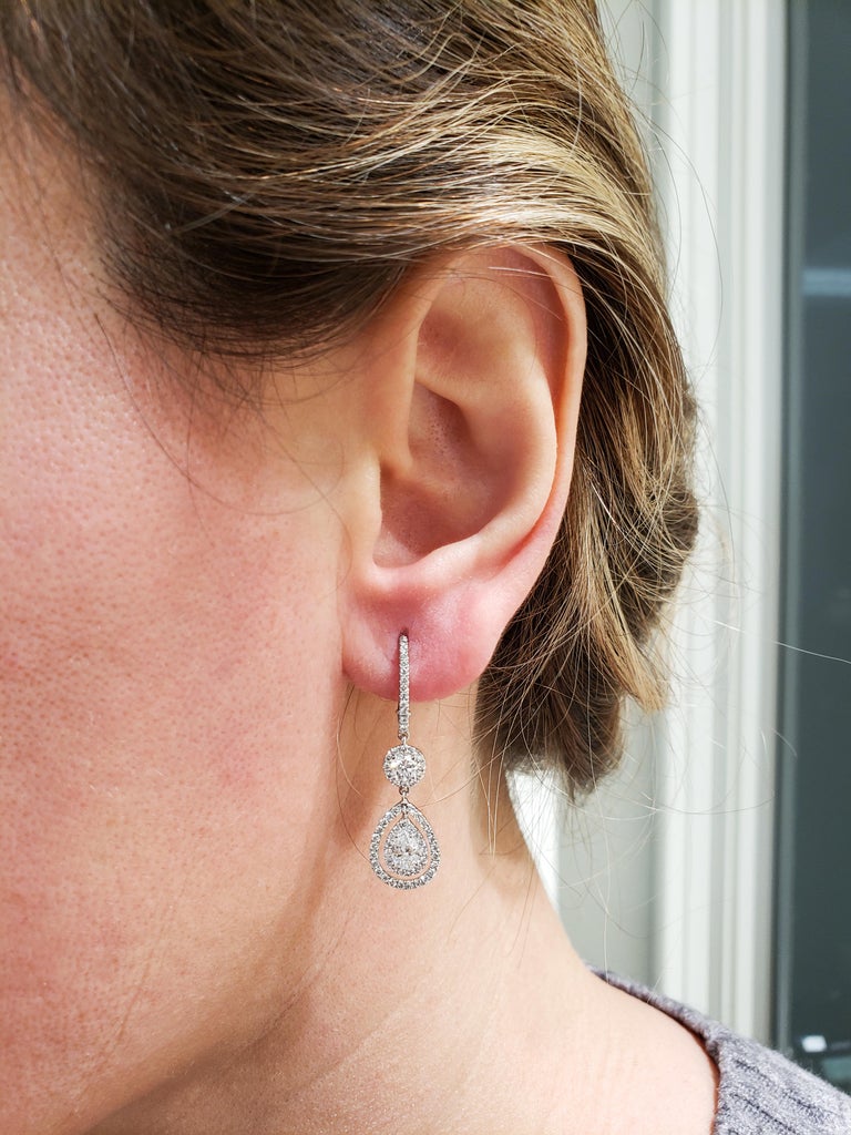 Open Work Diamond Double Halo Dangle Earrings For Sale at 1stDibs
