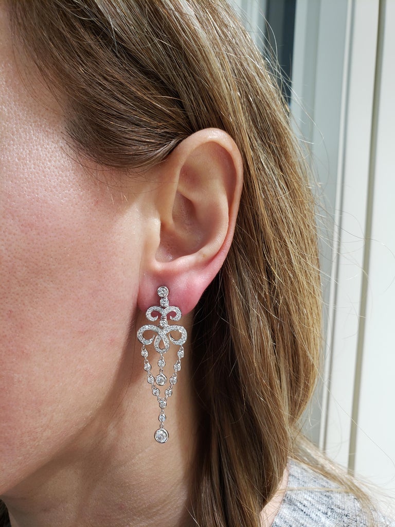 Roman Malakov, Open-Work Diamond Fringe Dangle Earrings For Sale at 1stDibs