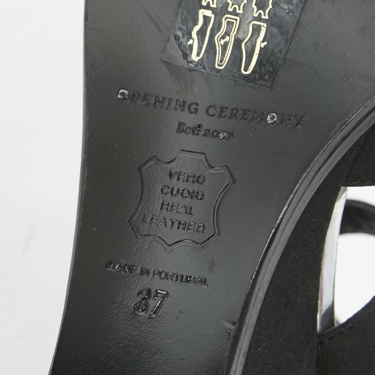 OPENING CEREMONY black leather strappy snap button wedge sandal shoes ...