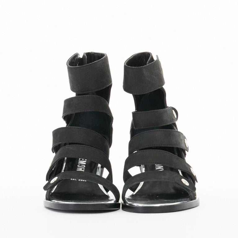 OPENING CEREMONY black leather strappy snap button wedge sandal shoes ...