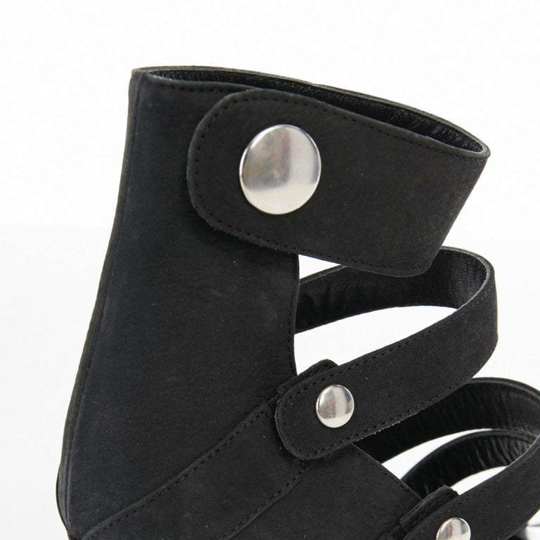 OPENING CEREMONY black leather strappy snap button wedge sandal shoes ...