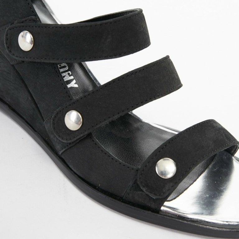 OPENING CEREMONY black leather strappy snap button wedge sandal shoes ...