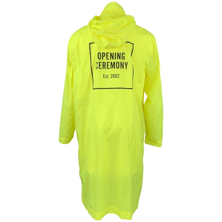 OPENING CEREMONY Size M Neon Yellow Logo Nylon Hooded Raincoat at ...