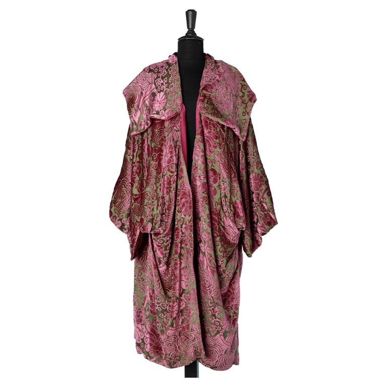 Opera coat in purple damask velvet on green silk satin base Circa 1920 ...
