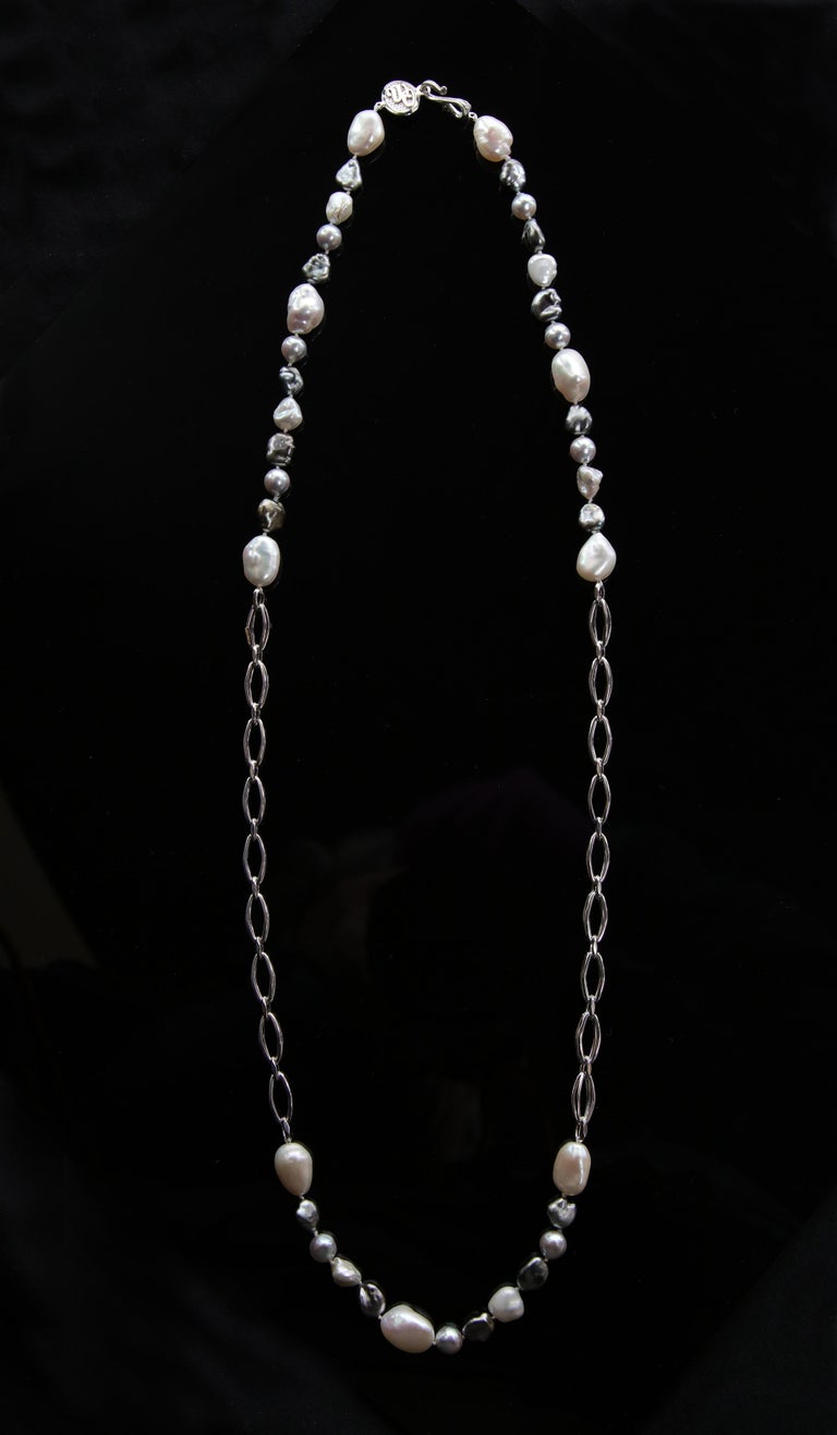 Opera Length Necklace: Akoya and Keshi Pearls White Gold Chain For Sale ...