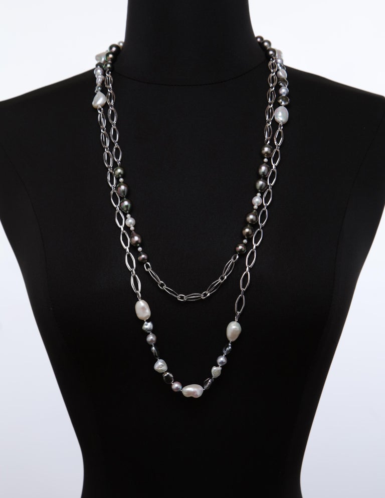 Opera Length Necklace: Akoya and Keshi Pearls White Gold Chain For Sale ...
