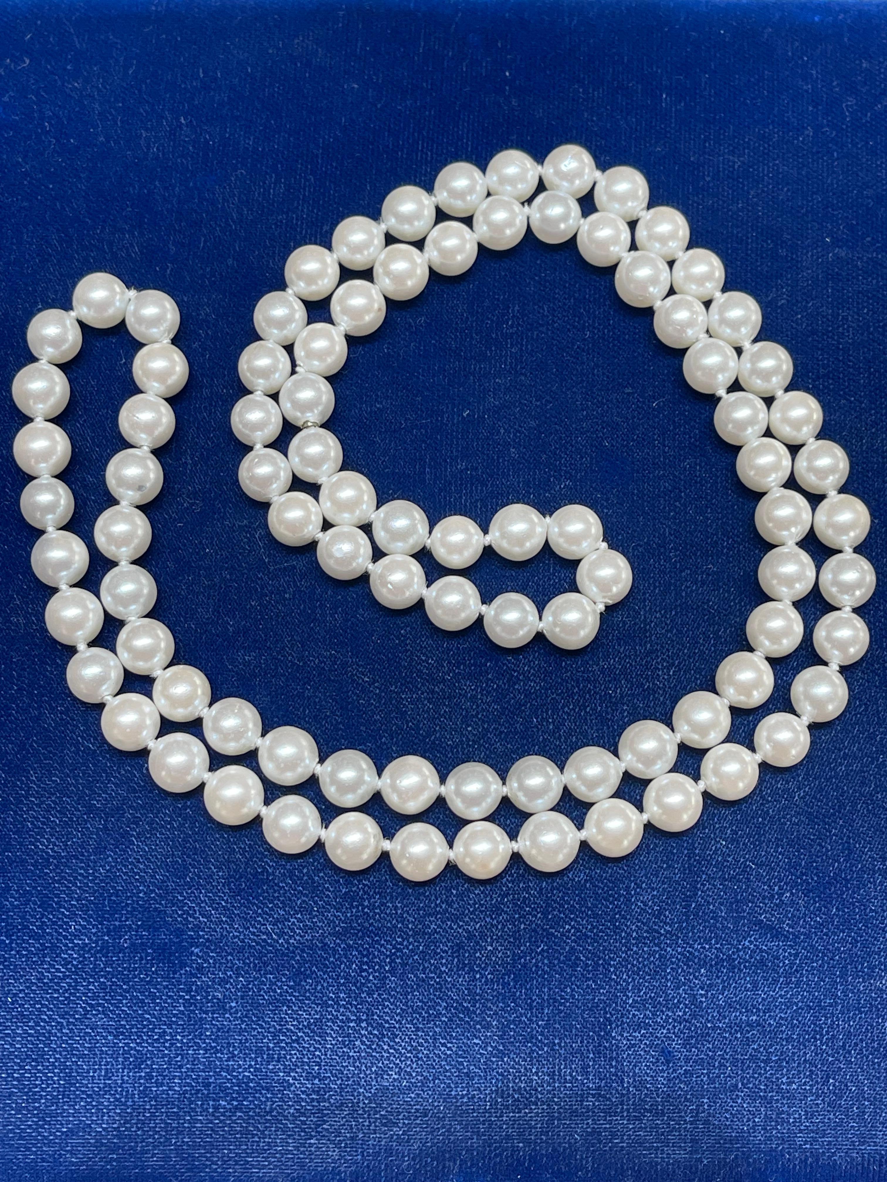 Opera Length White Akoya Pearl Necklace For Sale at 1stDibs
