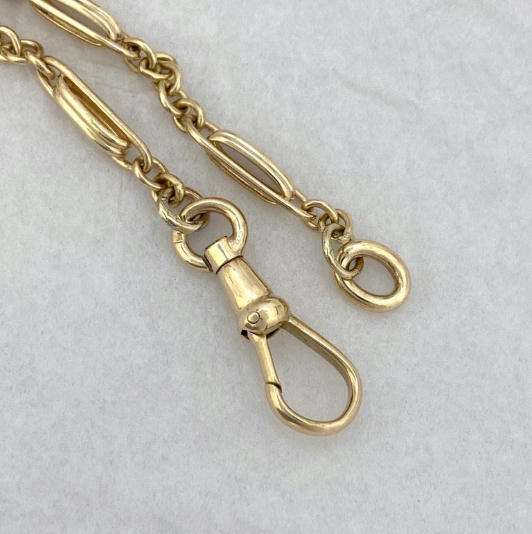 Opera Length Yellow Gold Trombone Fetter and Link Chain with Dog Clip ...