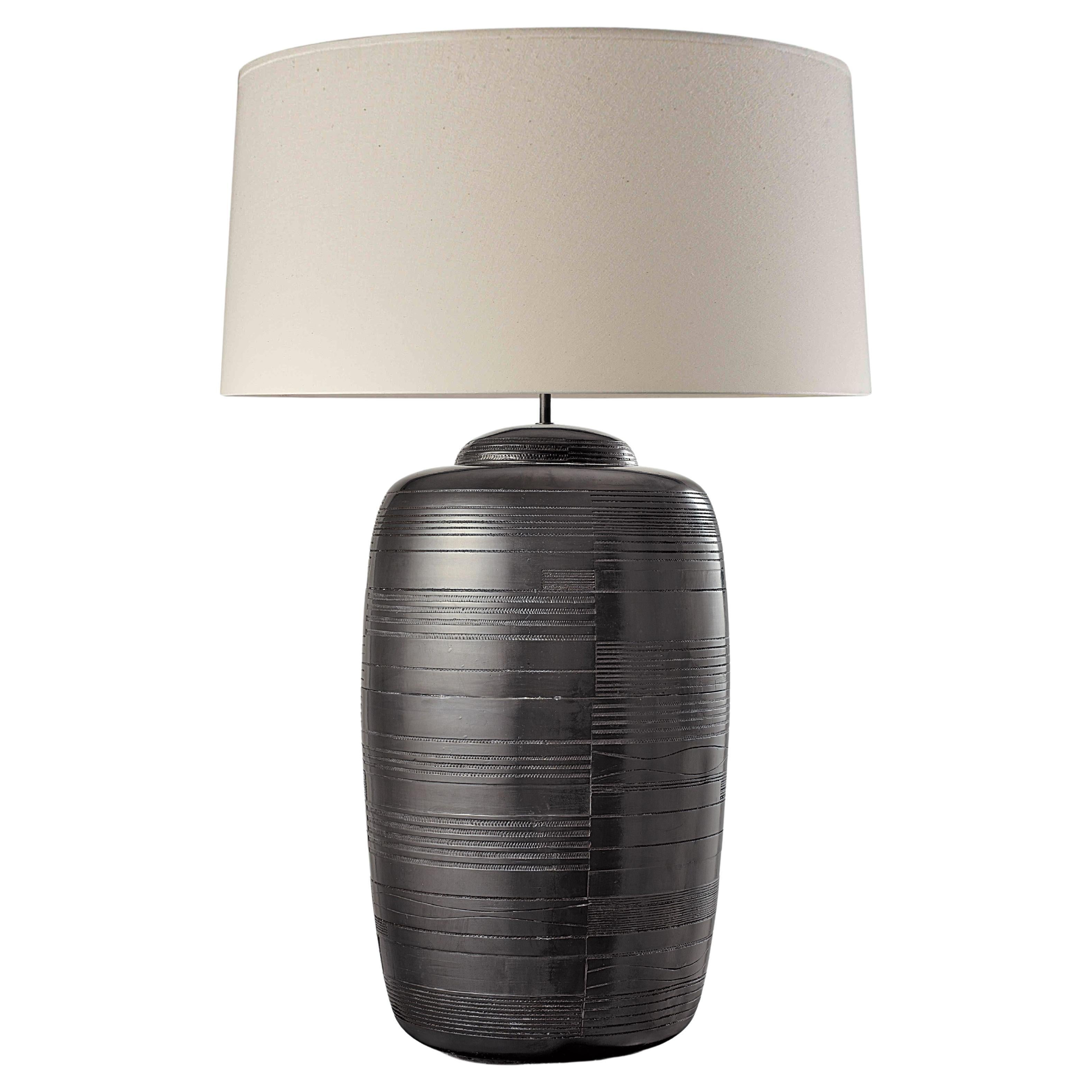 One of a Kind, Large Handmade Mexican Pottery Lamp with Belgian Linen ...