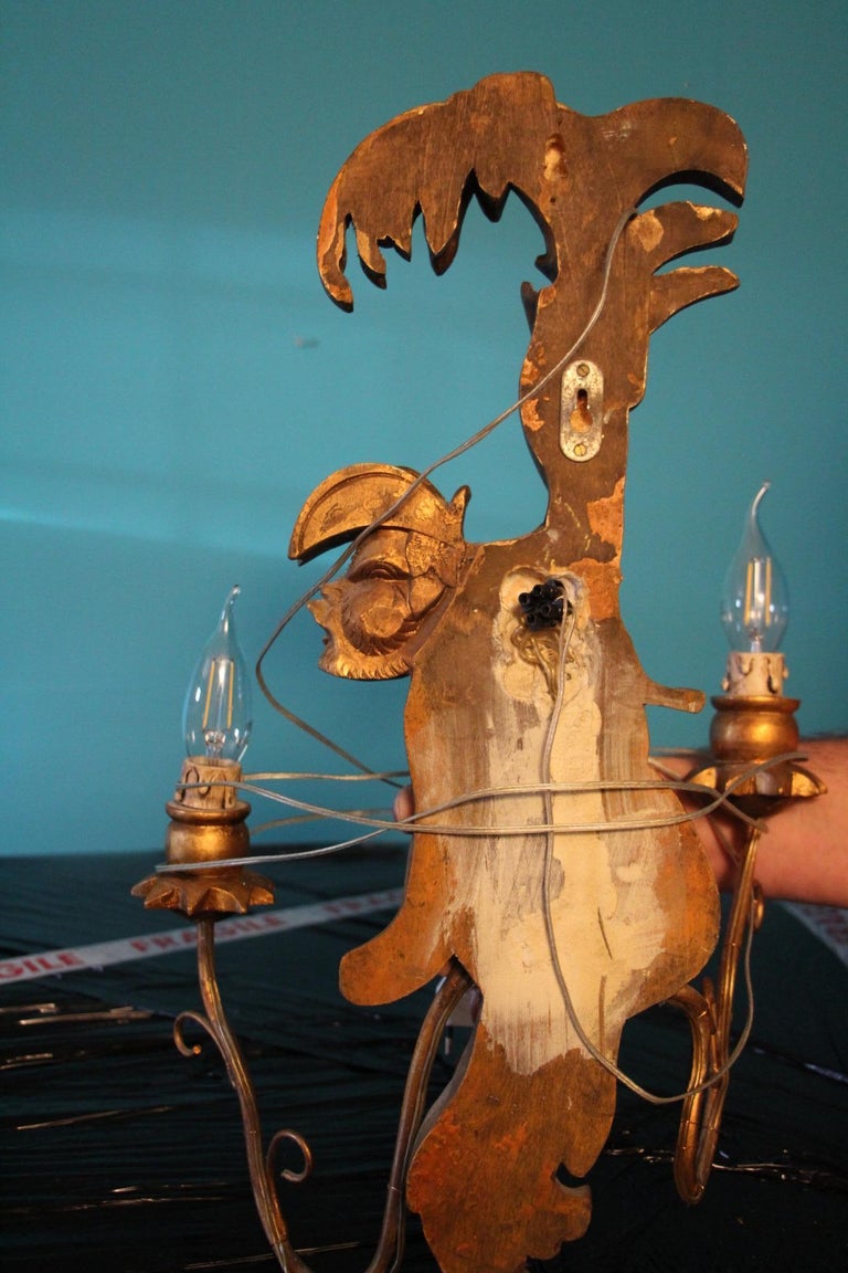 Opposing Pair of Wood Sconces Featuring Monkeys, Animals Decorated Wall ...