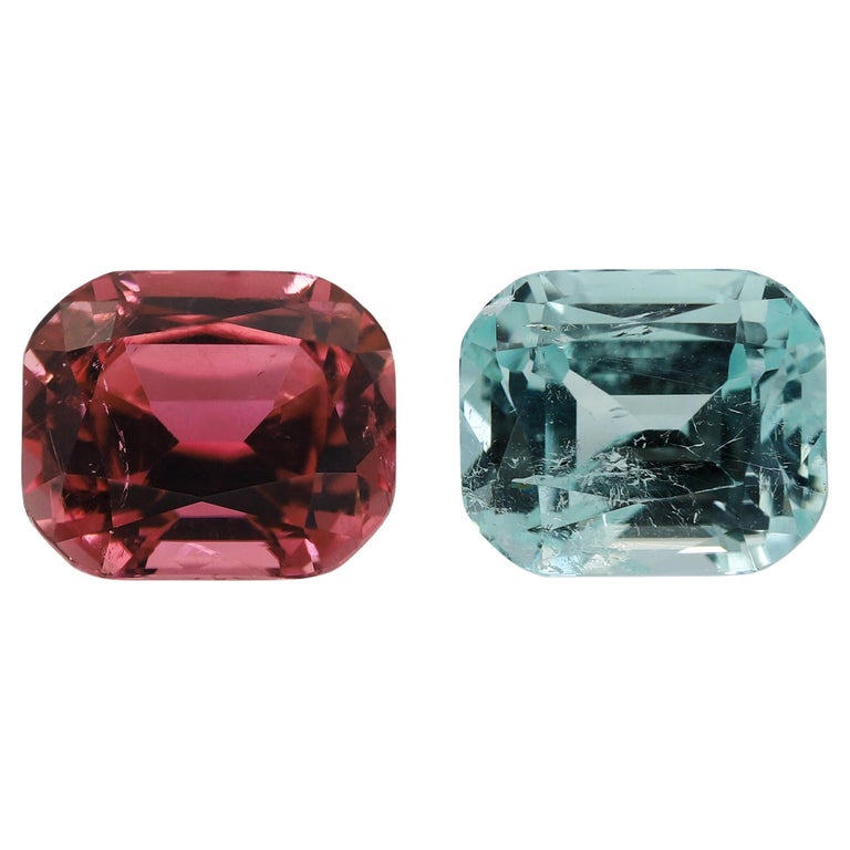 Opposite Color Pair 5.50 Carat Cushion Tourmaline Loose Gemstone ...