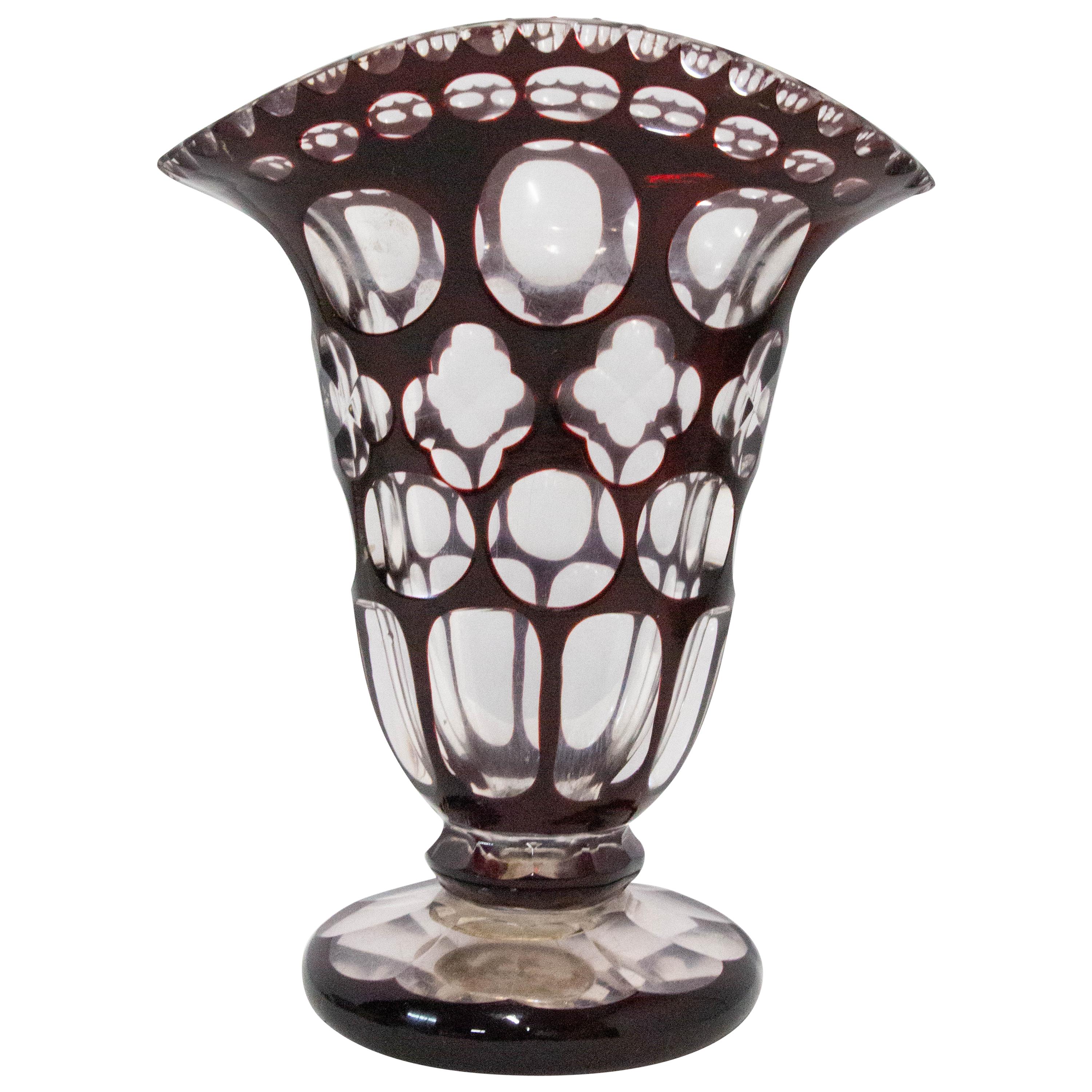 Optic Aubergine Glass Vase Midcentury at 1stDibs