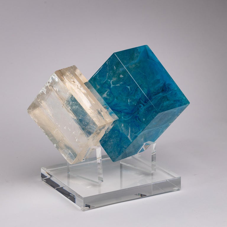 Optical Calcite and Boiled Glass Fusion Sculpture on Acrylic Base For ...