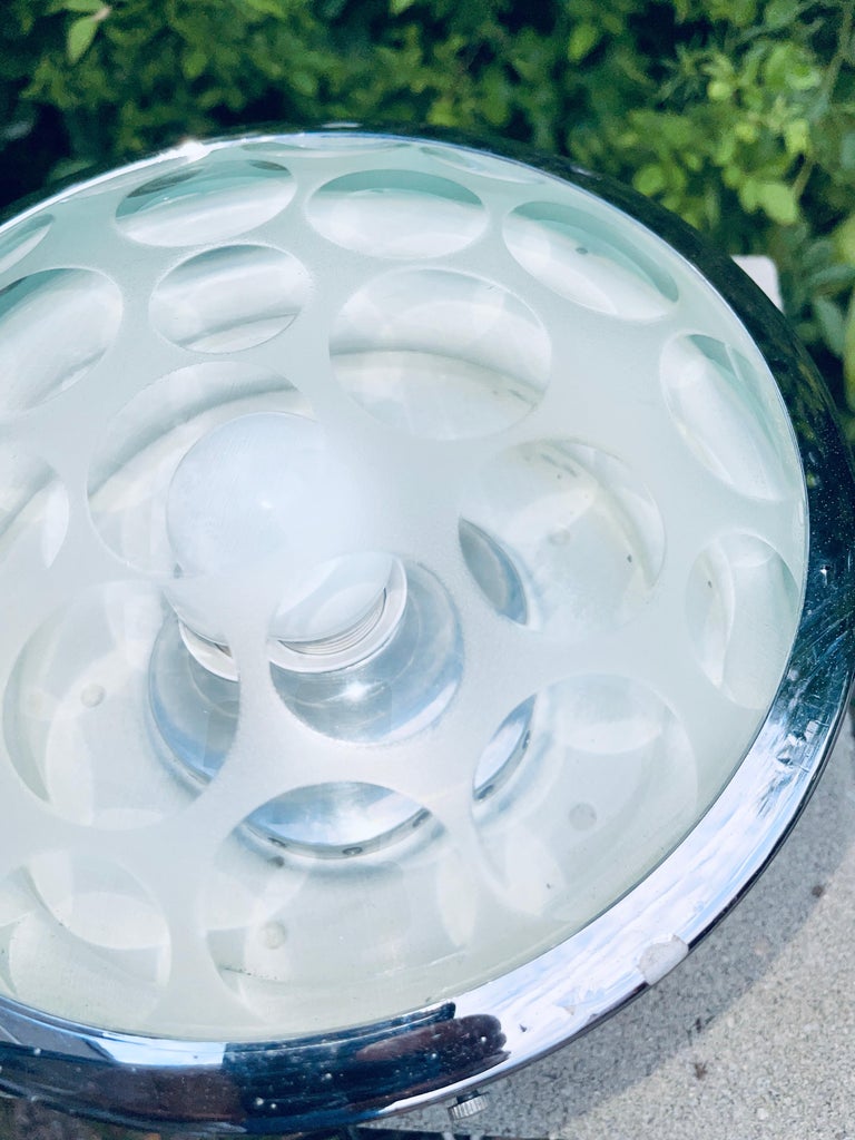Optical Glass and Chrome Flush Mounted Light For Sale at 1stDibs