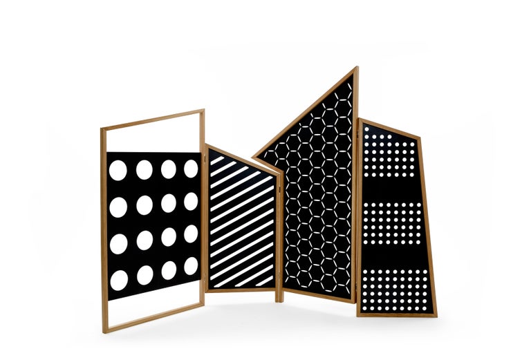 Opto, Folding Screen A, Black, Natural Oak Frame, Minimalist, Bauhaus ...