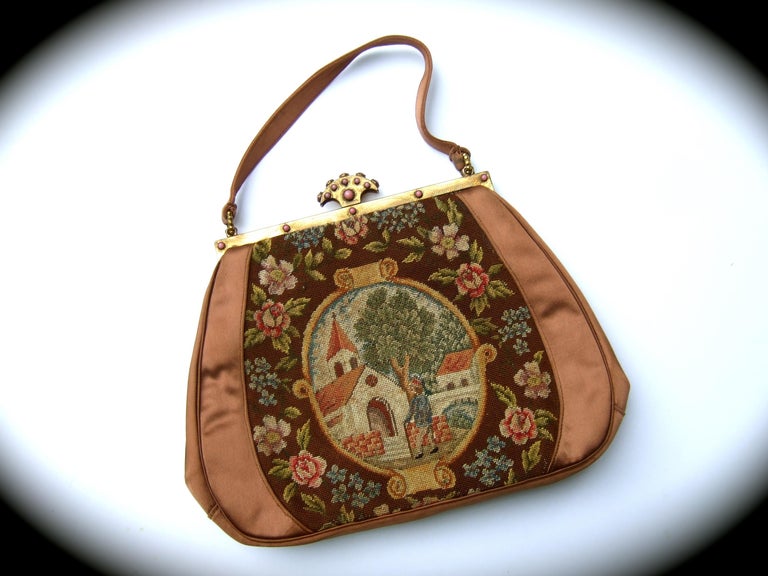 Opulent French Petit Point Copper Satin Glass Jeweled Evening Bag c ...
