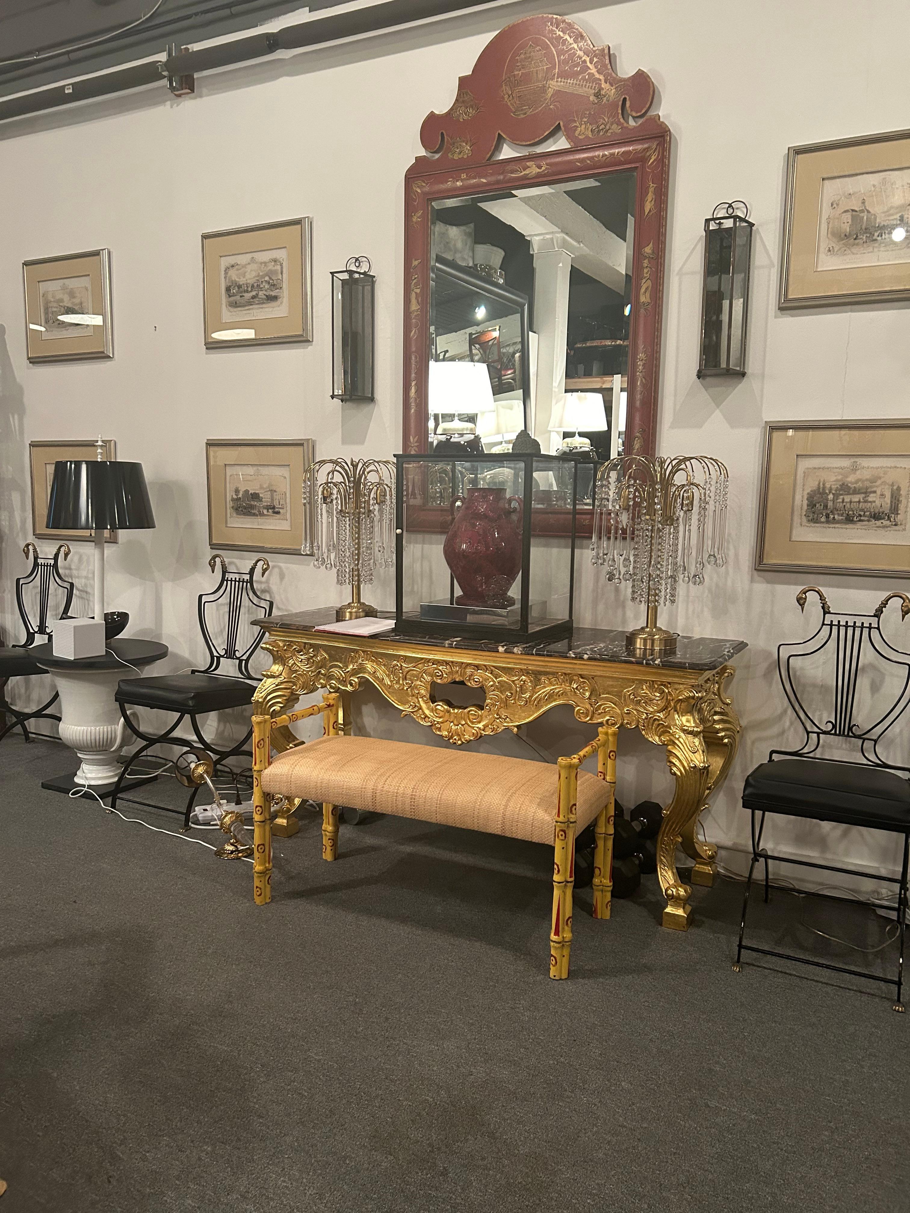 Opulent Pair of Italian Rococo 24 Carat Gilded Wood Consoles with ...