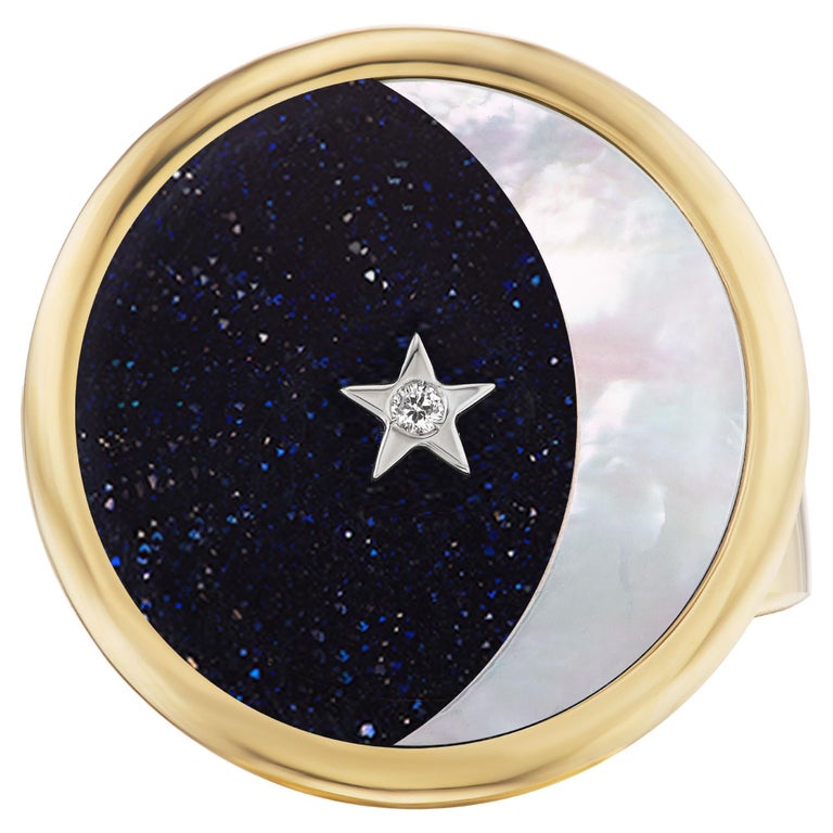 Ora Midnight Mosaic 18kt Yellow Gold Adjustable Ring, Diamond and Hard ...