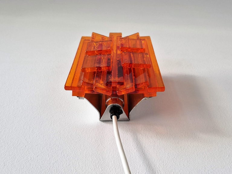 Orange Acrylic and Metal Wall Lamp by Claus Bolby for Cebo Industri ...
