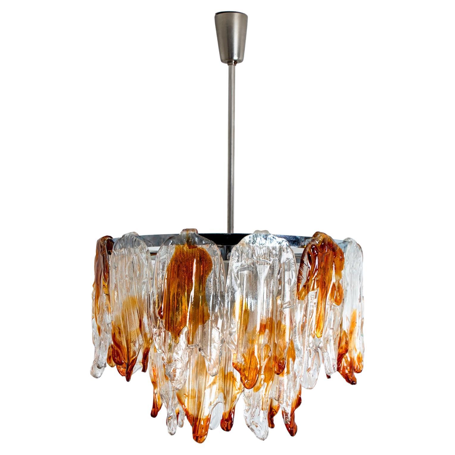 Orange and Clear Murano Glass Tiered Chandelier For Sale at 1stDibs