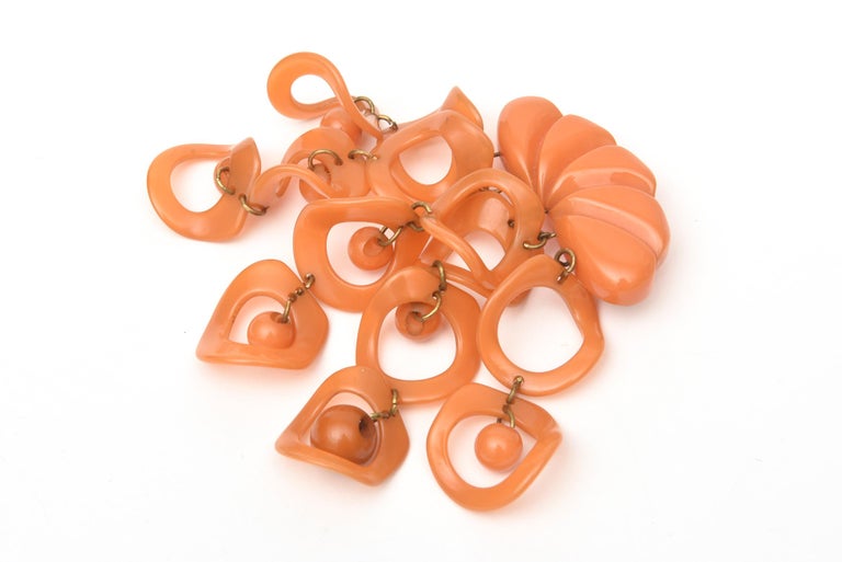 Orange Bakelite Geometric Dangler Pin Brooch Rare Vintage For Sale at ...