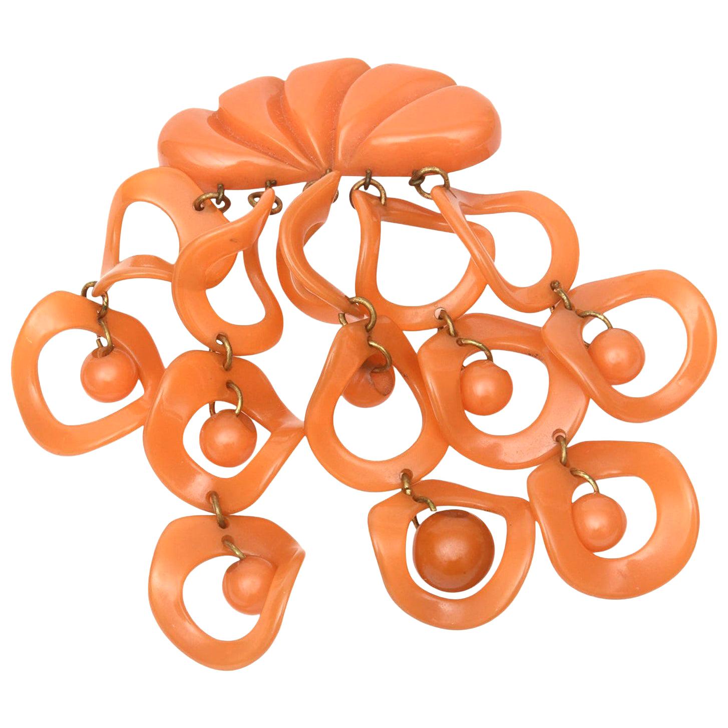 Orange Bakelite Geometric Dangler Pin Brooch Rare Vintage For Sale at ...