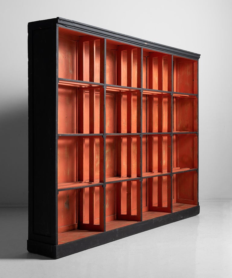Orange and Black Decorated Bookcase at 1stDibs