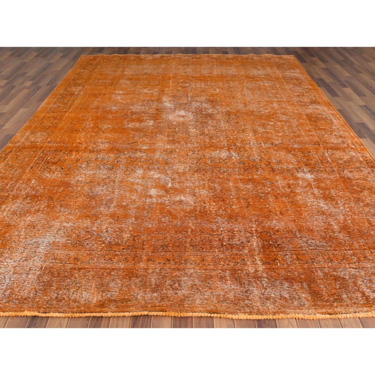 Orange Bohemian Semi Antique Persian Tabriz Design Oriental Rug at 1stDibs