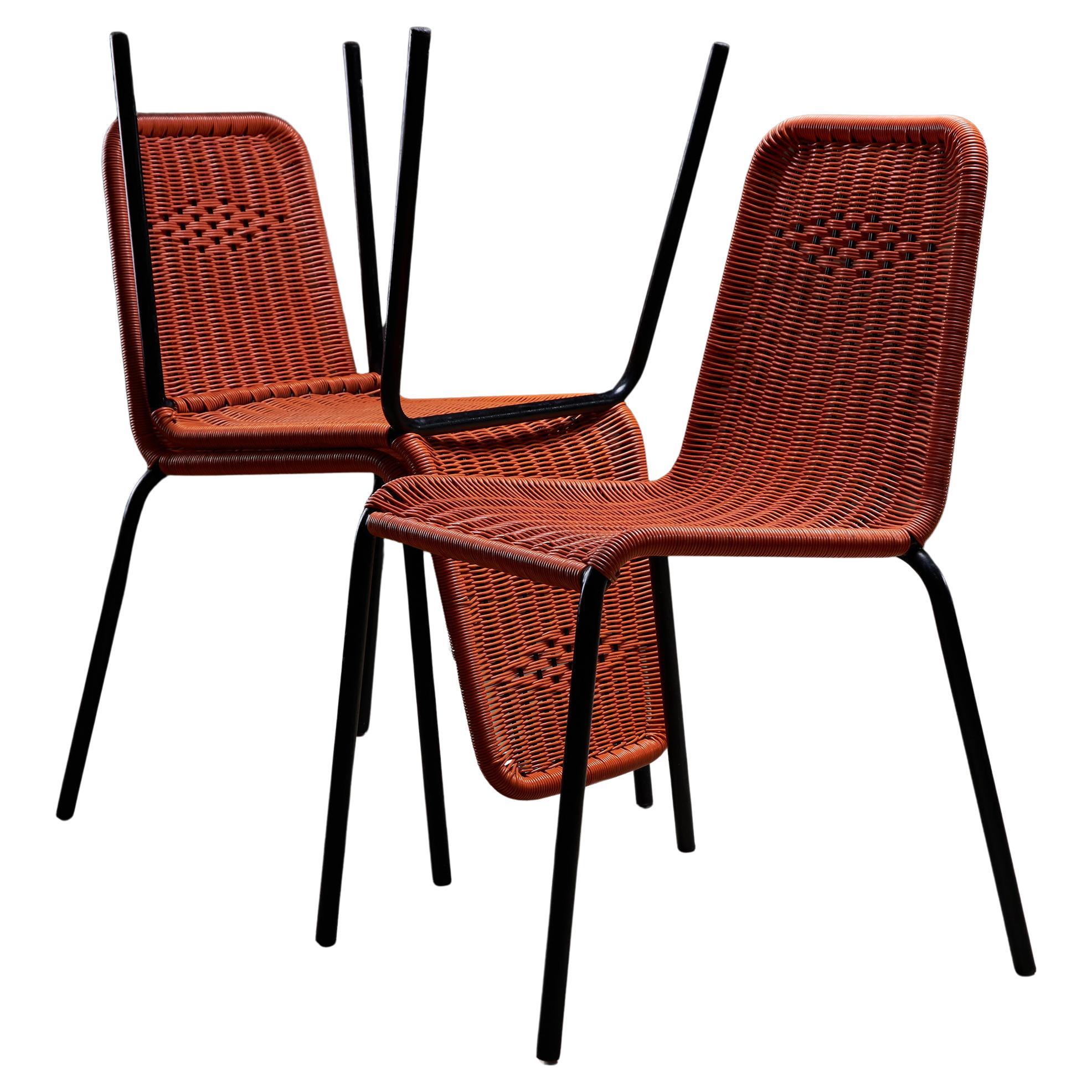 Orange braided plastic cable garden chairs For Sale at 1stDibs