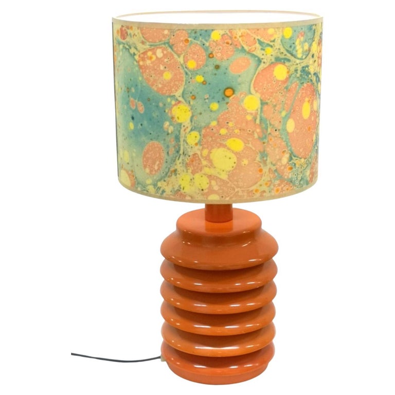 Orange Coloured Metal Mid-Century Design Lamp with a Unique Lamp Shade ...