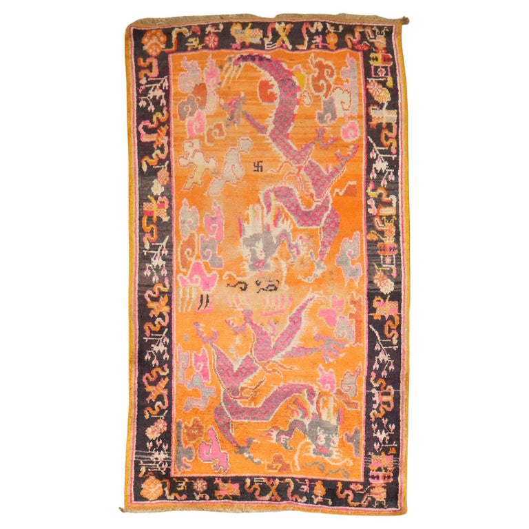 Orange Dragon Vintage Tibetan Rug For Sale at 1stDibs