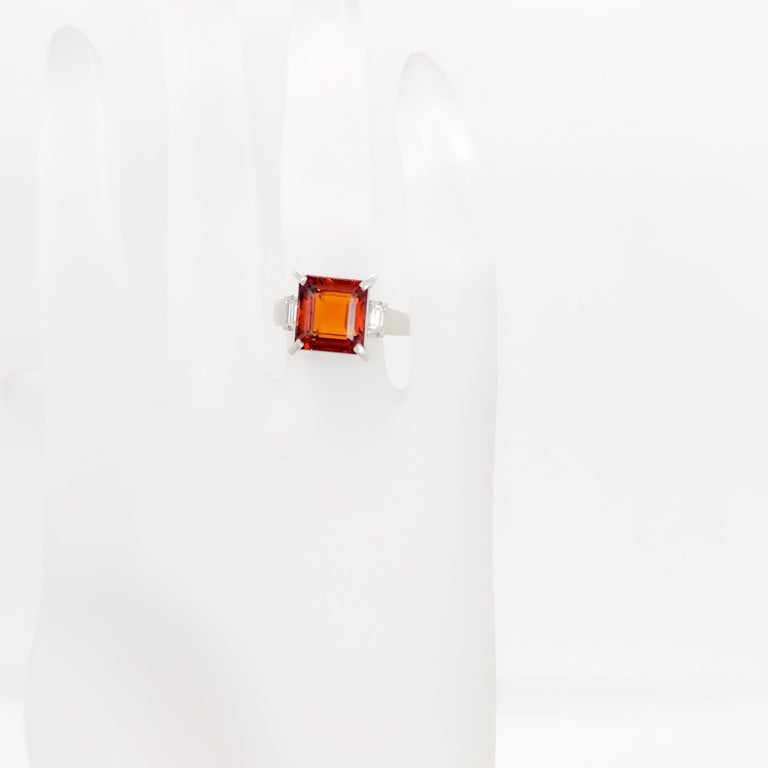 Orange Garnet and White Diamond Three Stone Cocktail Ring in Platinum ...