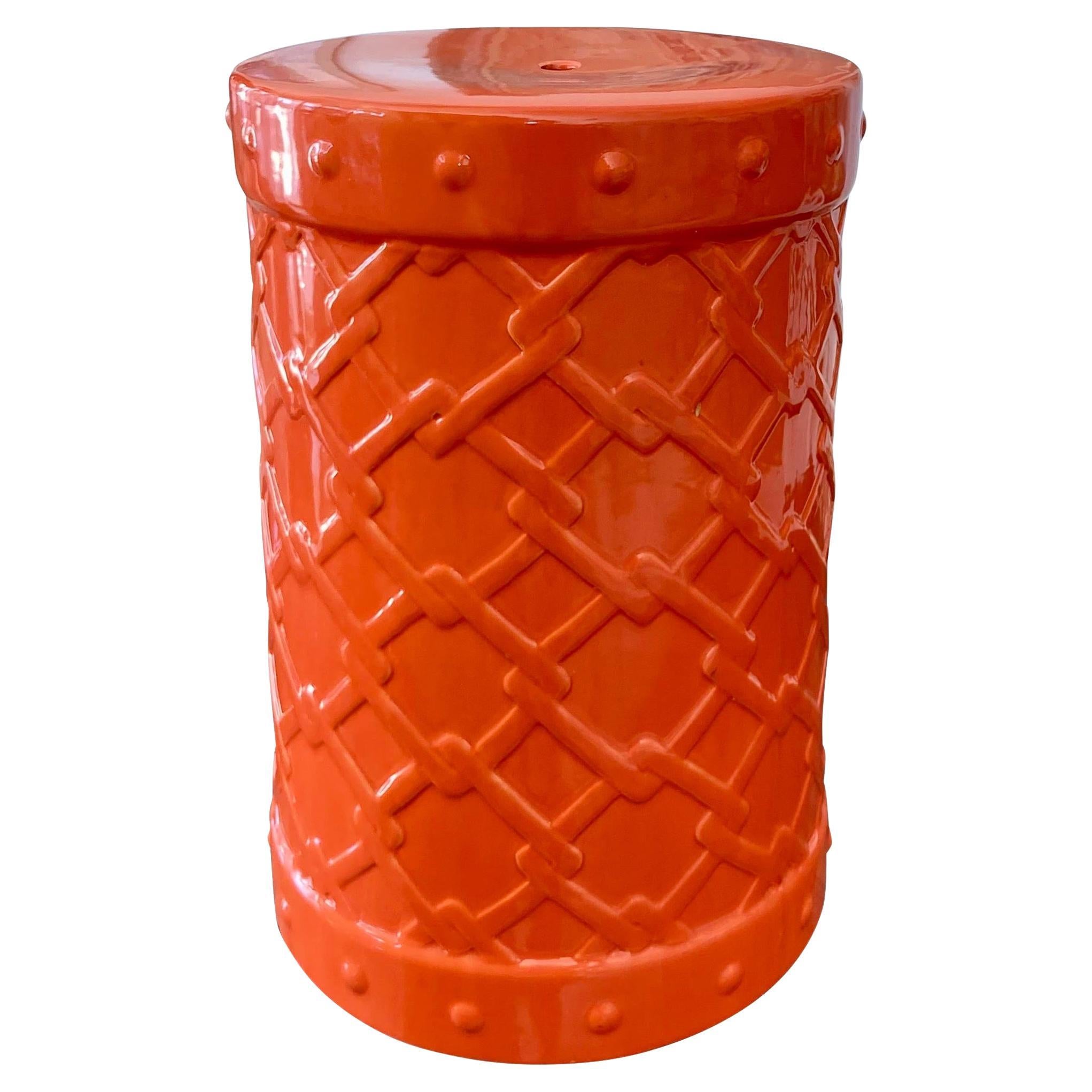 Orange Glazed Ceramic Garden Seat For Sale at 1stDibs