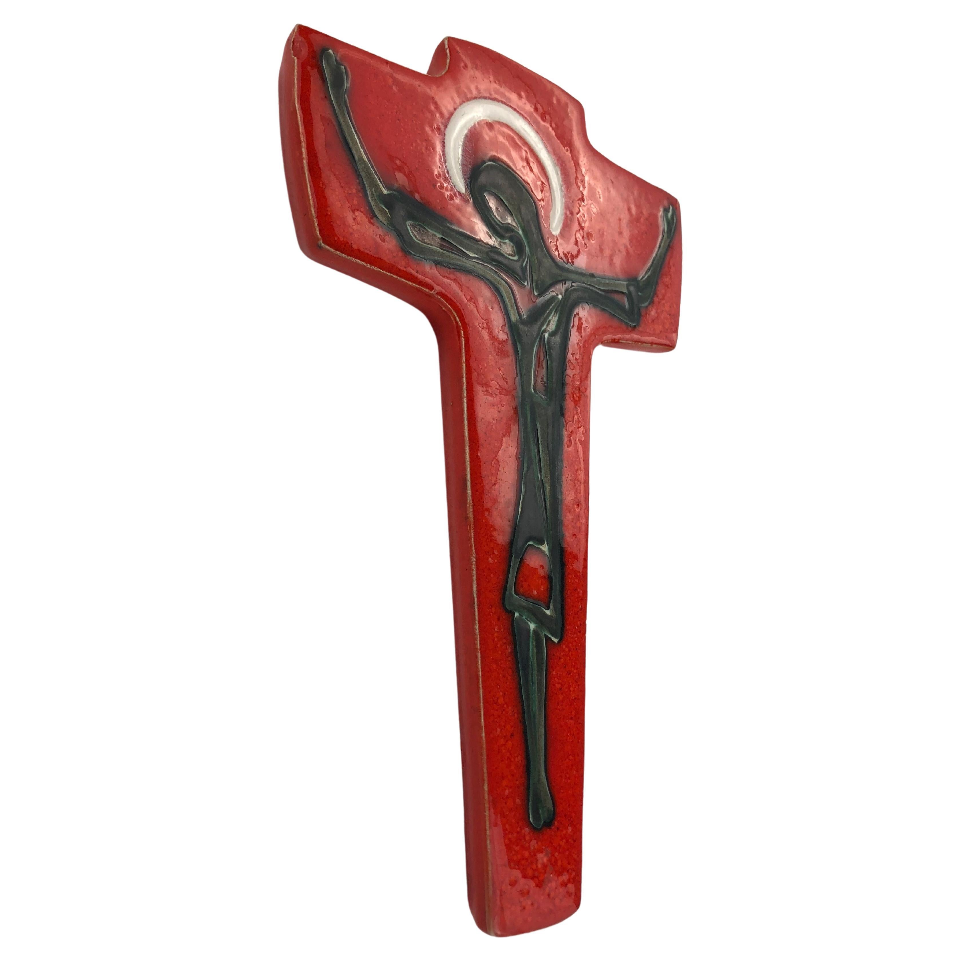 Orange Glossy Ceramic Cross, Abstract Minimal Green and Black Christ ...